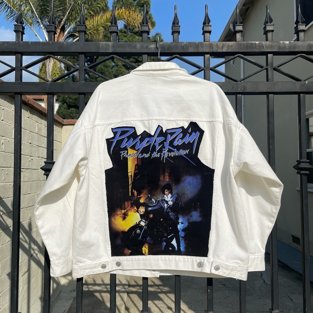 Custom Prince Purple Rain Denim Jacket In White Medium - Gem